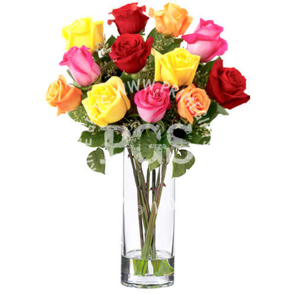 Send 12 Mix Imported Roses Bouquet to Pakistan | PrimeFlowersPK